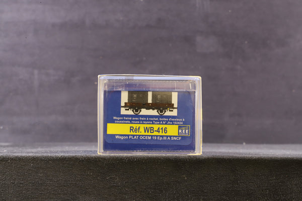 Ree Models HO WB-416 Wagon PLAT OCEM 19 Ep.III A SNCF - Clark Railworks
