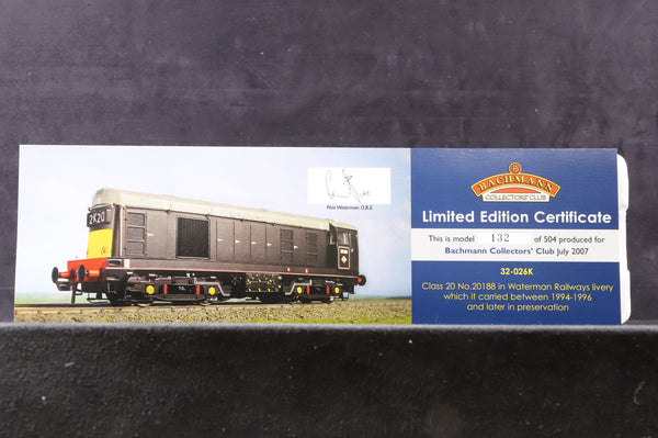 Bachmann OO 32-026K Class 20 20188 in Waterman Railways Lined Black ...